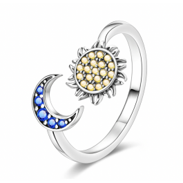 Ring 925 Sterling Silver Yellow Sun Blue Moon